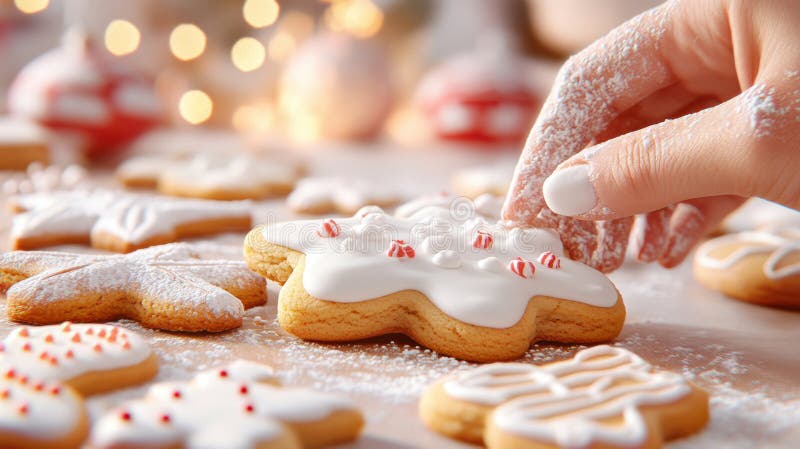 A Person is Decorating a Cookie with Sprinkles and Icing, AI Stock ...
