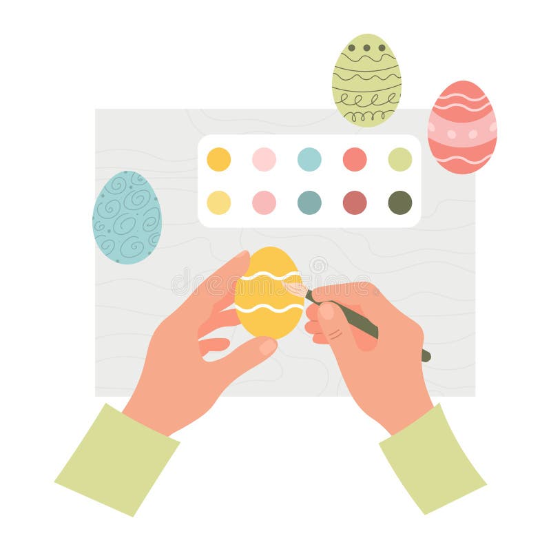 Person Decorating Easter Egg with Paint Brush. Vector Illustration ...