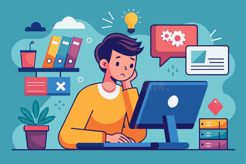 A Person is Deeply Engaged in Problem-solving at a Computer with ...