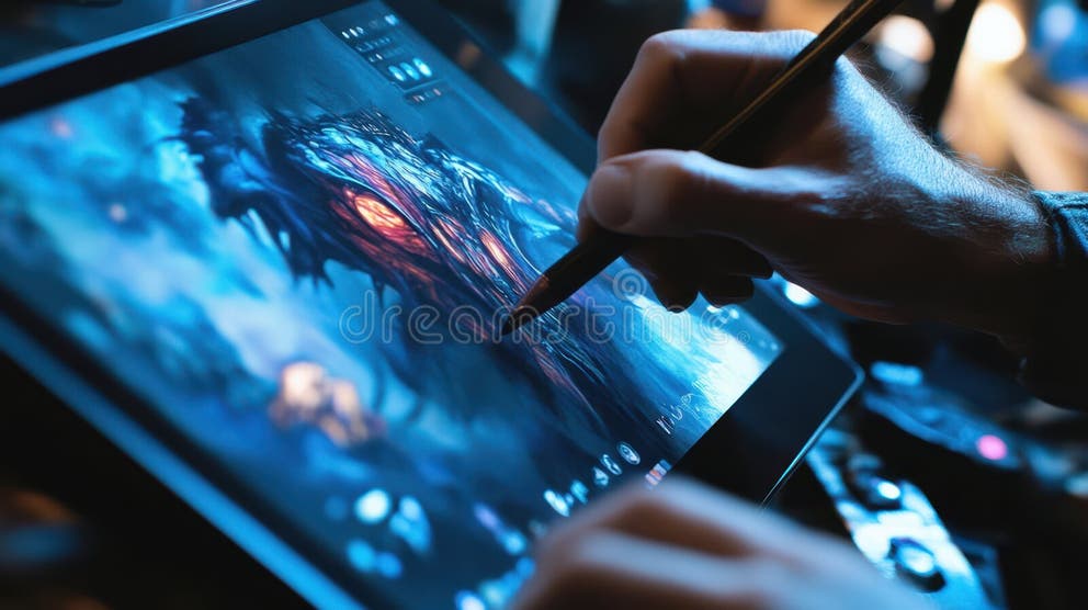 Person Designing a Creative Concept on a Digital Drawing Tablet Stock ...