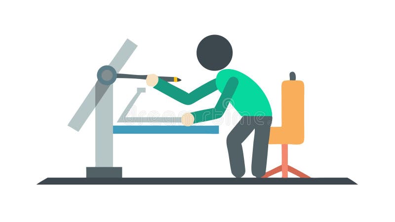 Person Designing with Drafting Tools Technical Drawing Icon, Vector ...