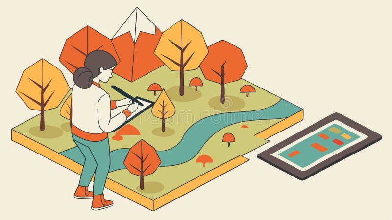 Person Designing Map or Landscape on Tablet, Vector Design Generative ...