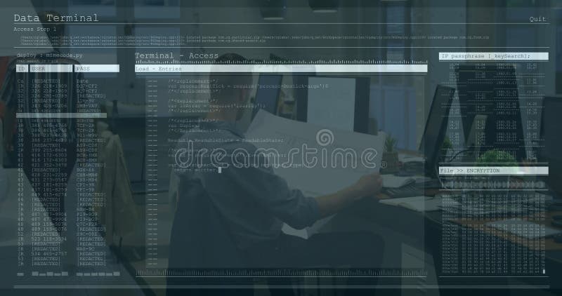 Person at Desk Analyzing Architectural Plans with Data Processing ...