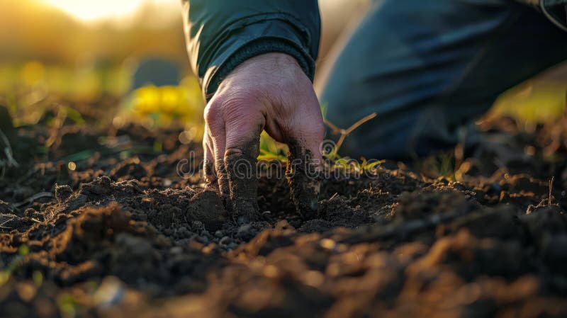 A Person Digging in the Dirt with Their Hands and a Shovel, AI Stock ...