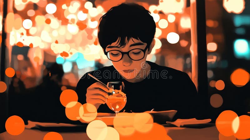 A person dining at night stock photo. Image of cafe - 388397194