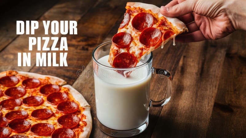 A Person is Dipping a Slice of Pizza in a Milk, AI Stock Illustration ...