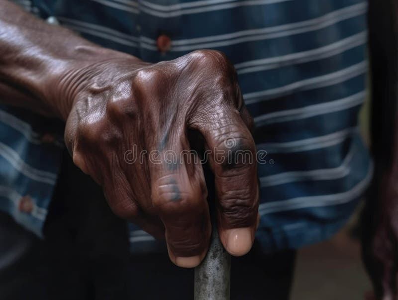 A Person with a Disability Using a Cane To Open a Door. Stock ...