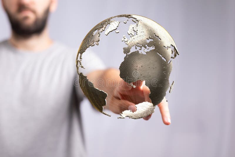 Person Displaying a Digital Globe. the Concept of Communication Stock ...