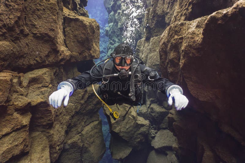 Person Diving Underwater in Silfra, Iceland Stock Photo - Image of dive ...