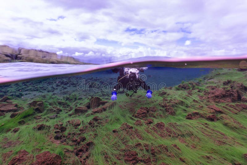 Person Diving Underwater in Silfra, Iceland Stock Photo - Image of ...
