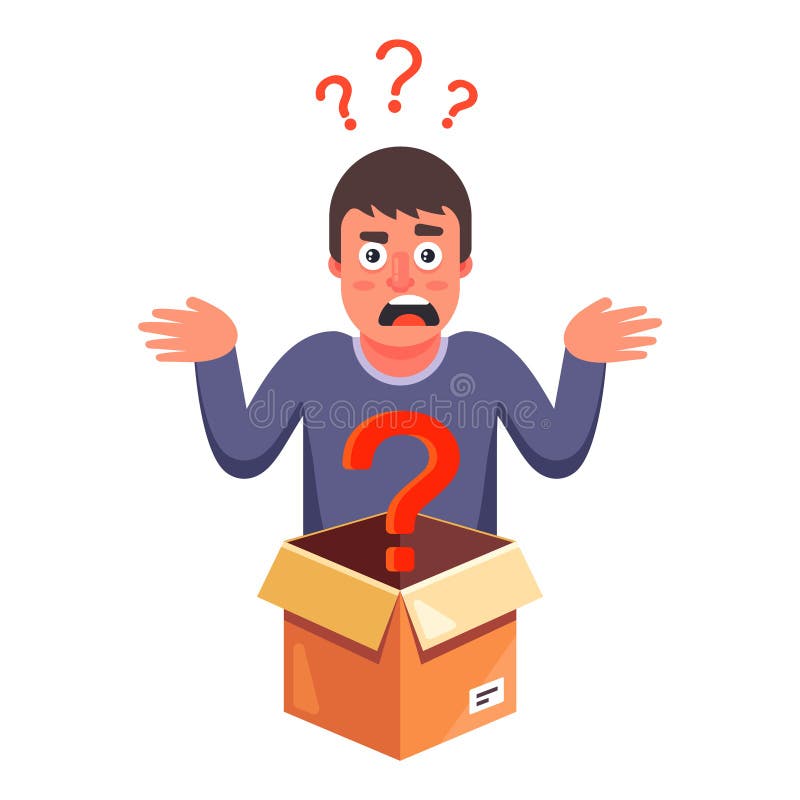 The Person Does Not Know What is Inside the Cardboard Box. Stock Vector ...