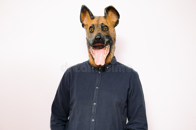 Person with a Dog Mask on a White Background Stock Image - Image of ...