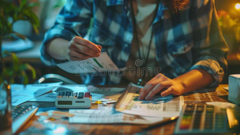 Person Doing Financial Calculations at Desk Stock Image - Image of ...