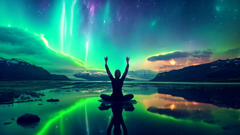 A Person Doing Yoga Poses in Front of a Beautiful Display of Aurora ...