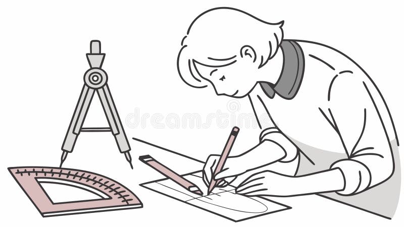 Person Drafting with Compass, Technical Drawing, Vector Design ...