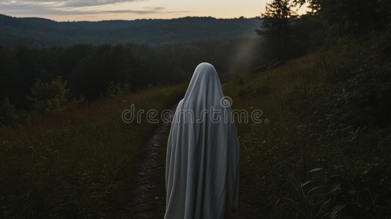 A Person Draped in a White Sheet, Resembling a Ghost, Stands on a ...