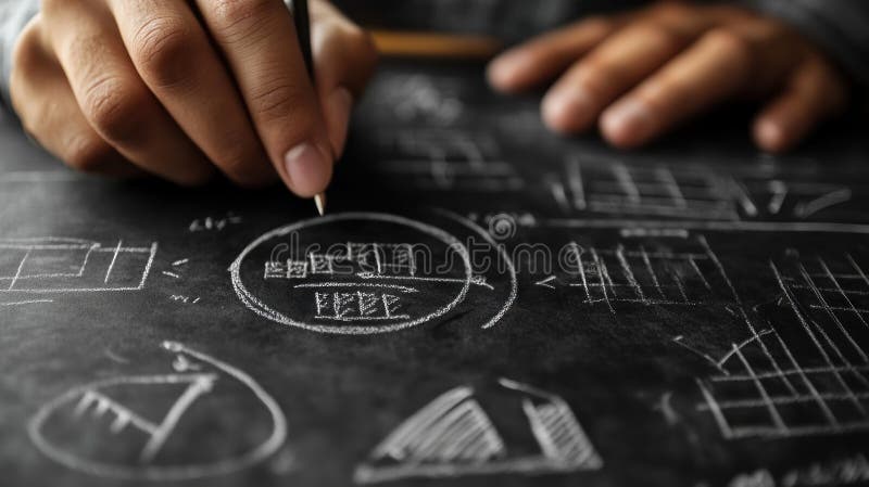 A Person is Drawing on a Blackboard with a Pencil Stock Photo - Image ...