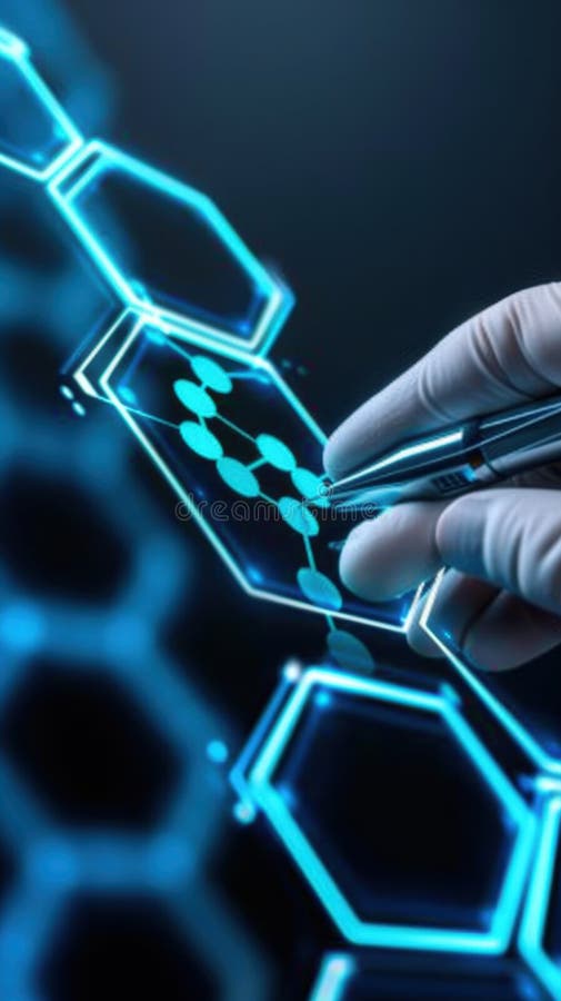 A Person is Drawing a Blue and Green Hexagon with a Pen on a Computer ...