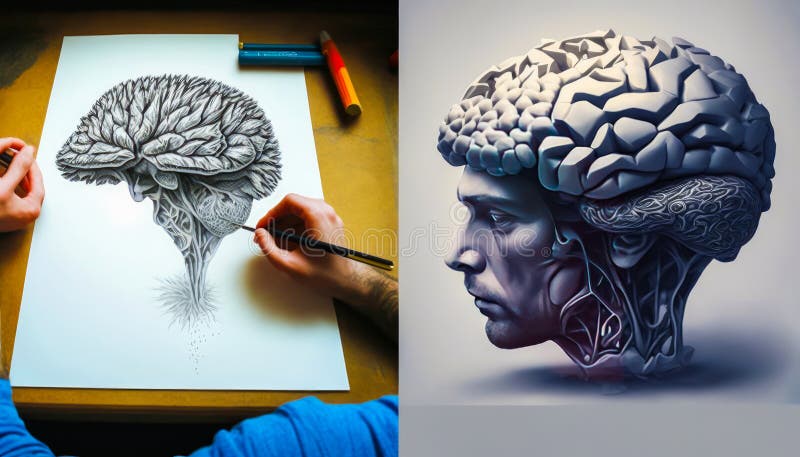 Person is Drawing Brain on Piece of Paper. Generative AI Stock ...