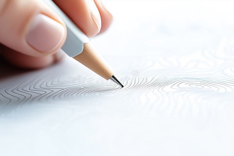 A Person is Drawing Detailed Lines on a Blank Sheet of Paper. the Hand ...