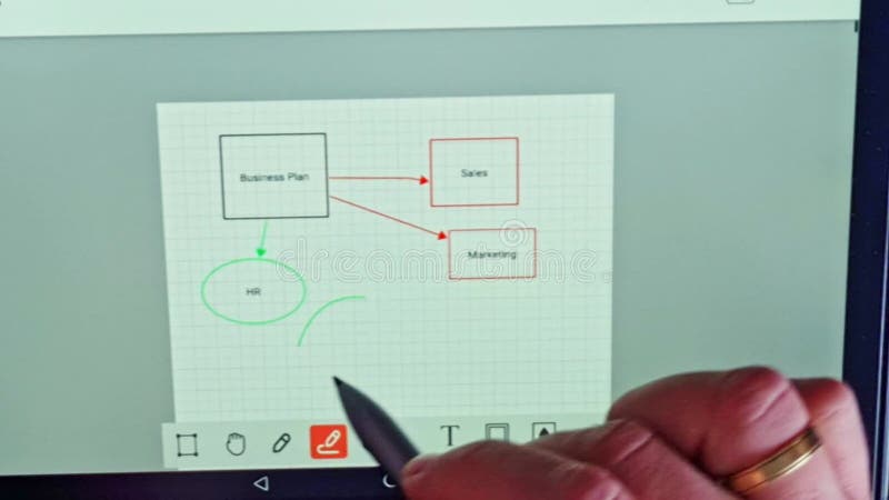 Person Drawing Diagram of the Business Plan on the Tablet, Using Stylus ...