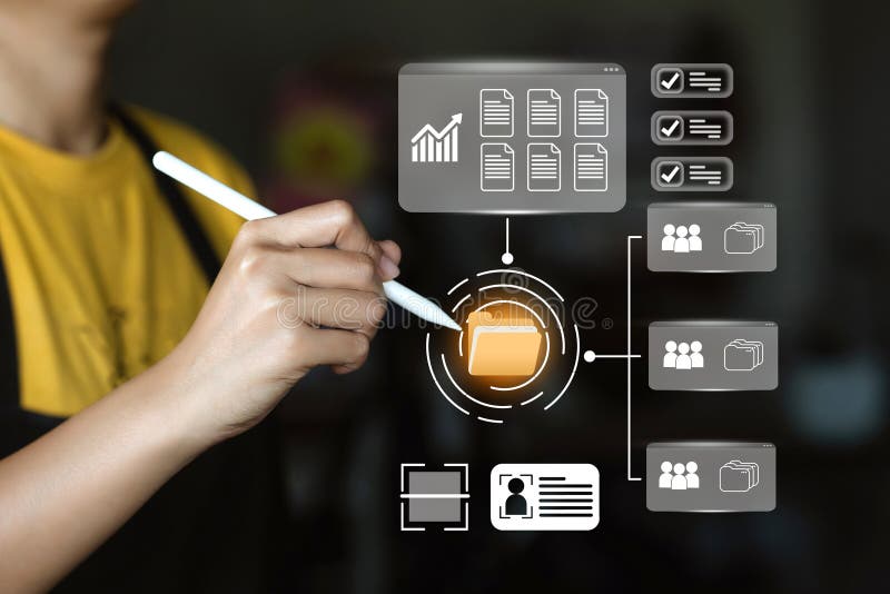 A Person is Drawing a Diagram on a Screen with a File Icon Stock Photo ...