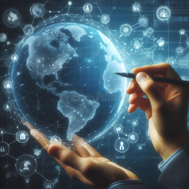 A Person Drawing Global Structure Networking and Business Data Stock ...