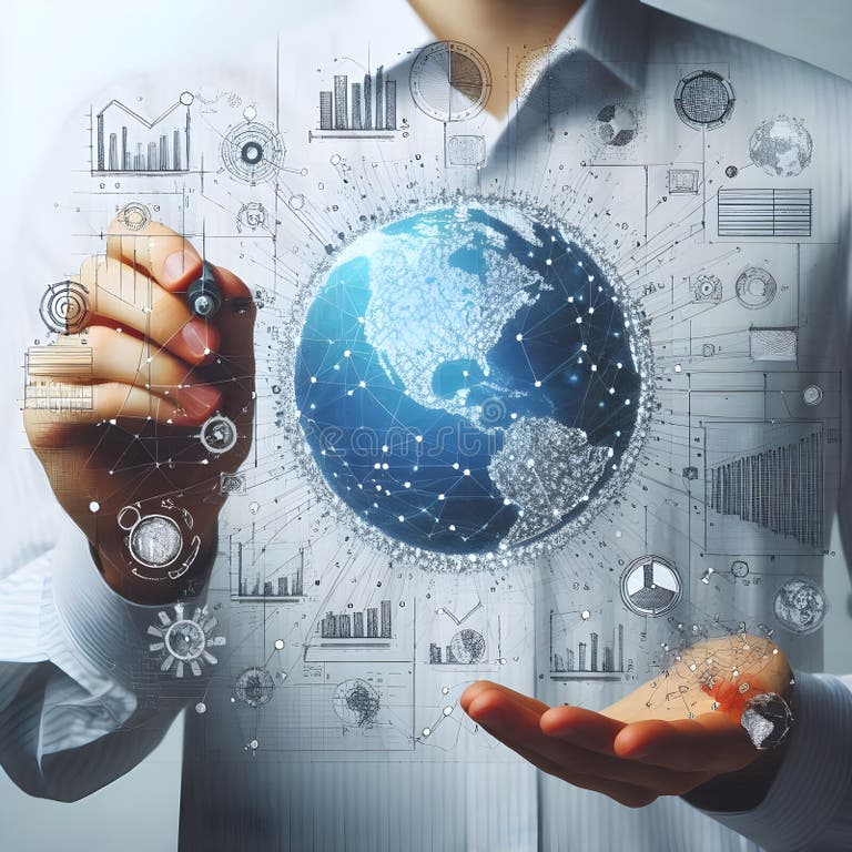 A Person Drawing Global Structure Networking and Business Data Stock ...