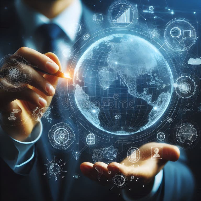 A Person Drawing Global Structure Networking and Business Data ...