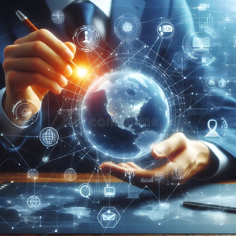 A Person Drawing Global Structure Networking and Business Data ...