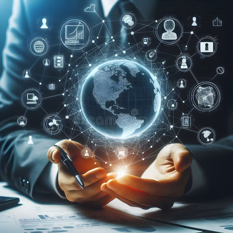 A Person Drawing Global Structure Networking and Business Data ...