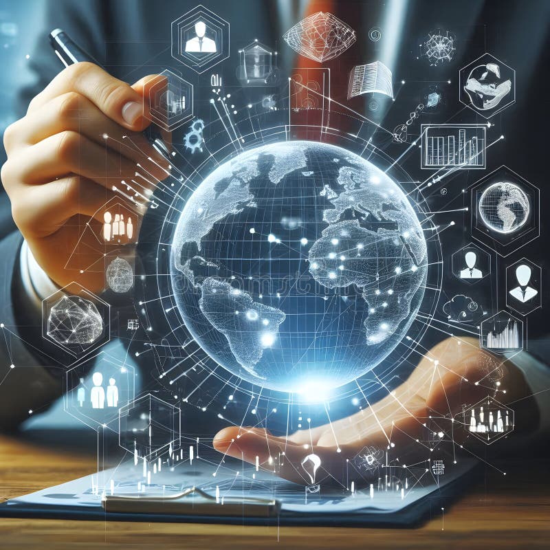 A Person Drawing Global Structure Networking and Business Data ...