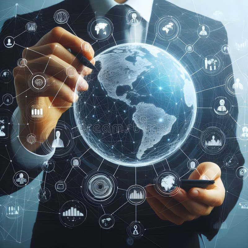 A Person Drawing Global Structure Networking and Business Data ...