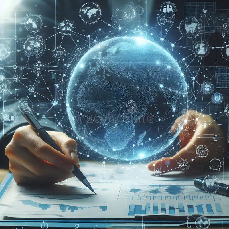 A Person Drawing Global Structure Networking and Business Data ...