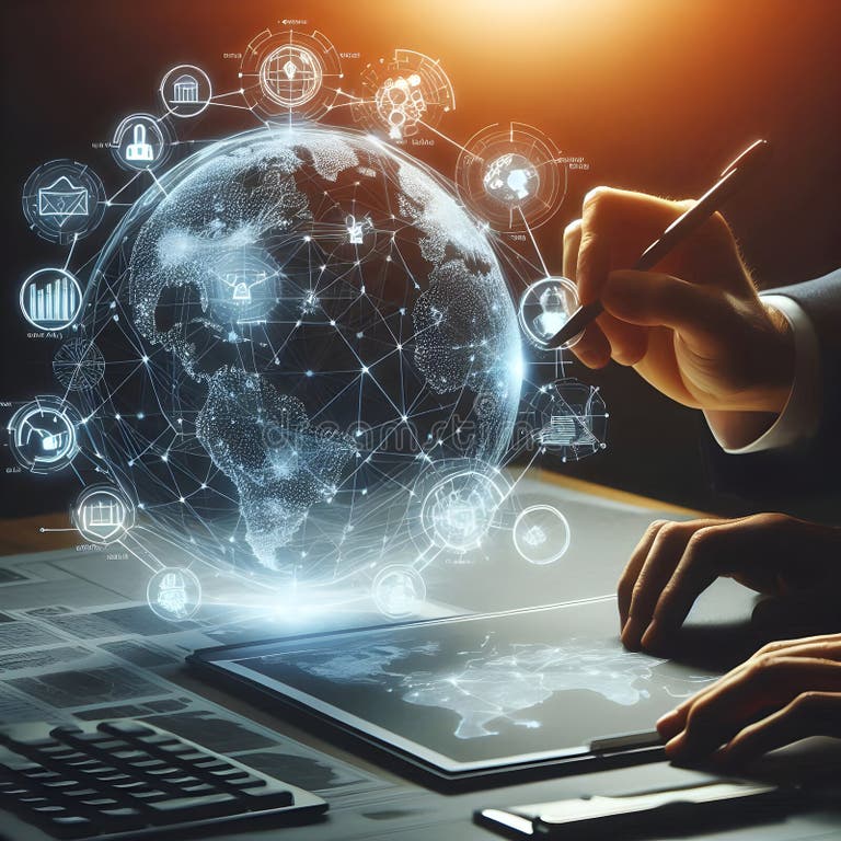 A Person Drawing Global Structure Networking and Business Data ...