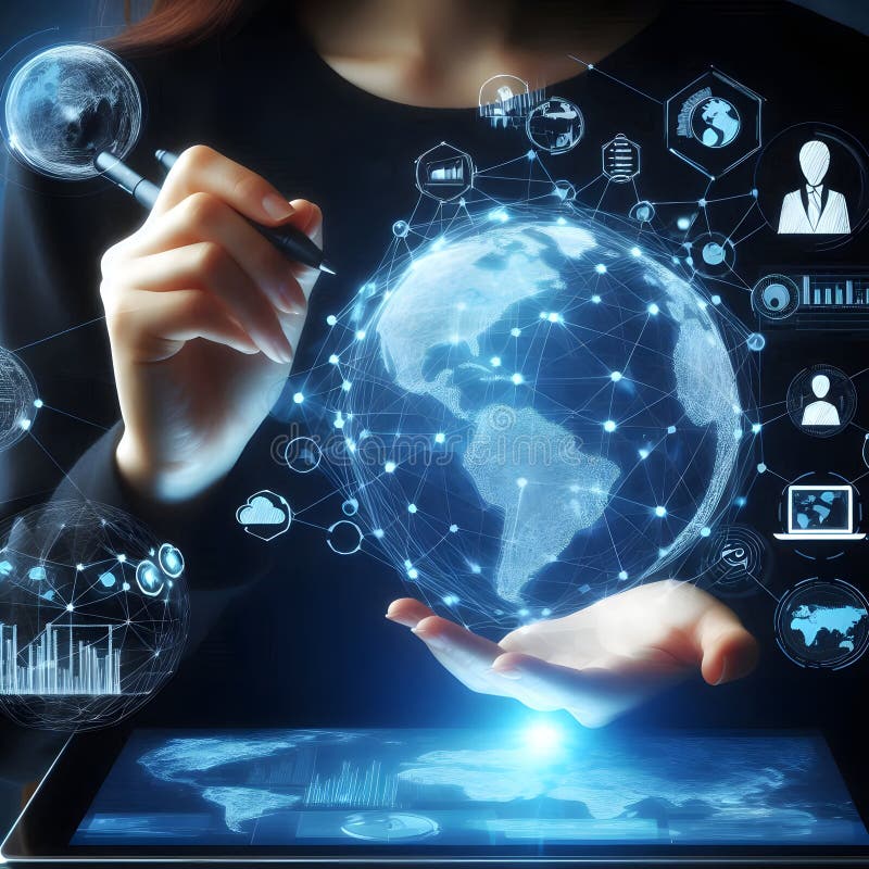 A Person Drawing Global Structure Networking and Business Data ...