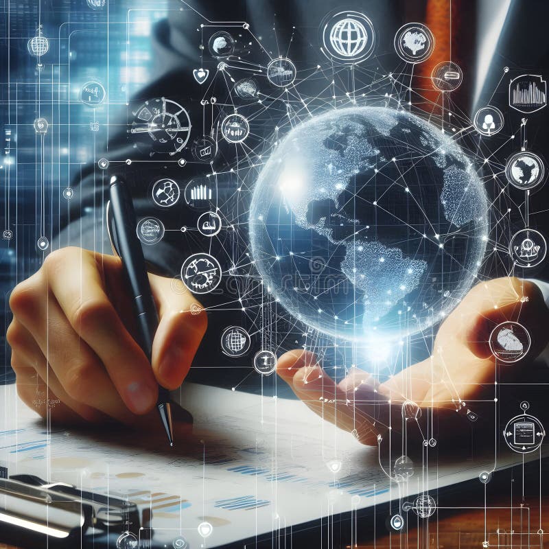 A Person Drawing Global Structure Networking and Business Data ...