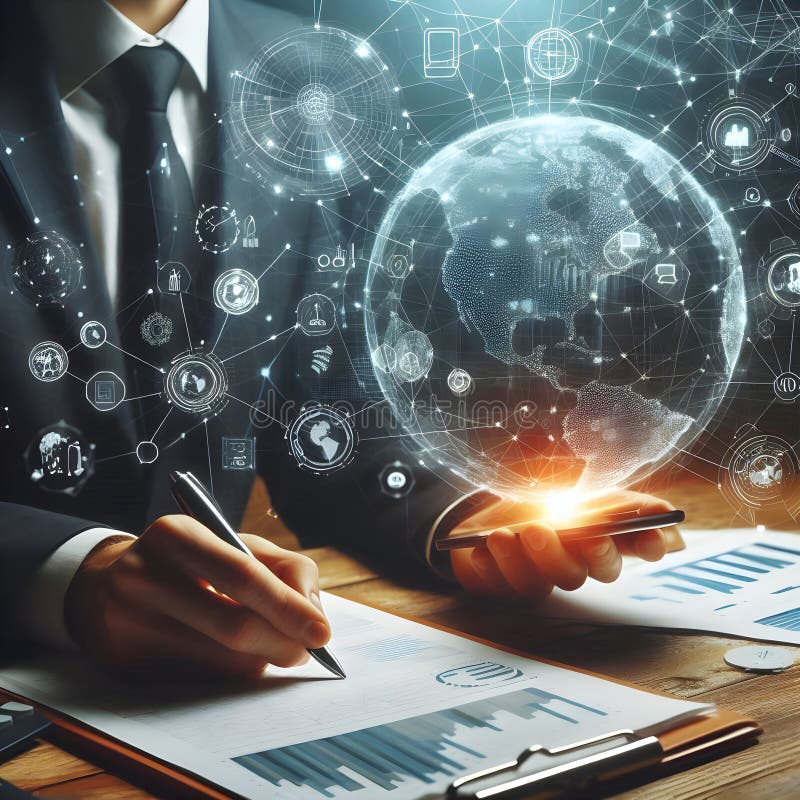 A Person Drawing Global Structure Networking and Business Data ...