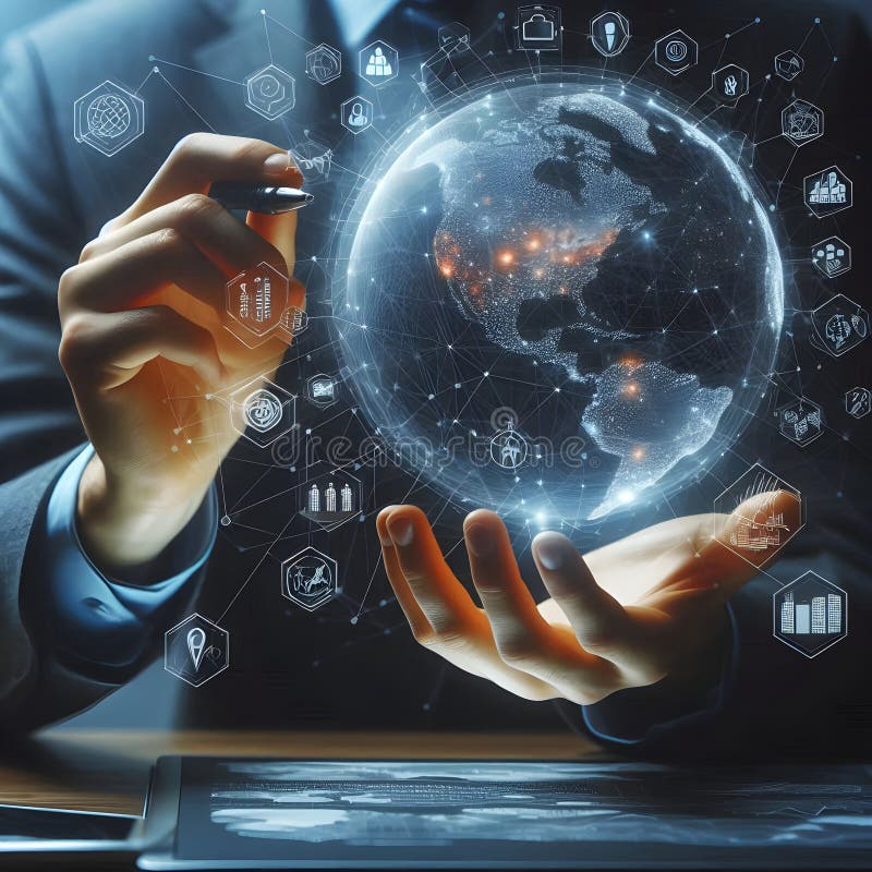 A Person Drawing Global Structure Networking and Business Data ...