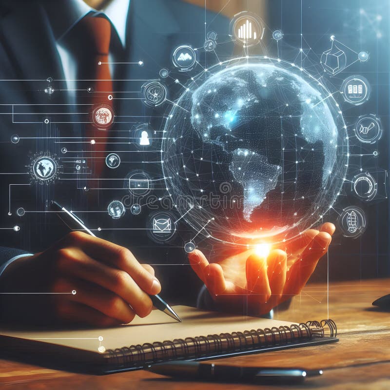 A Person Drawing Global Structure Networking and Business Data ...