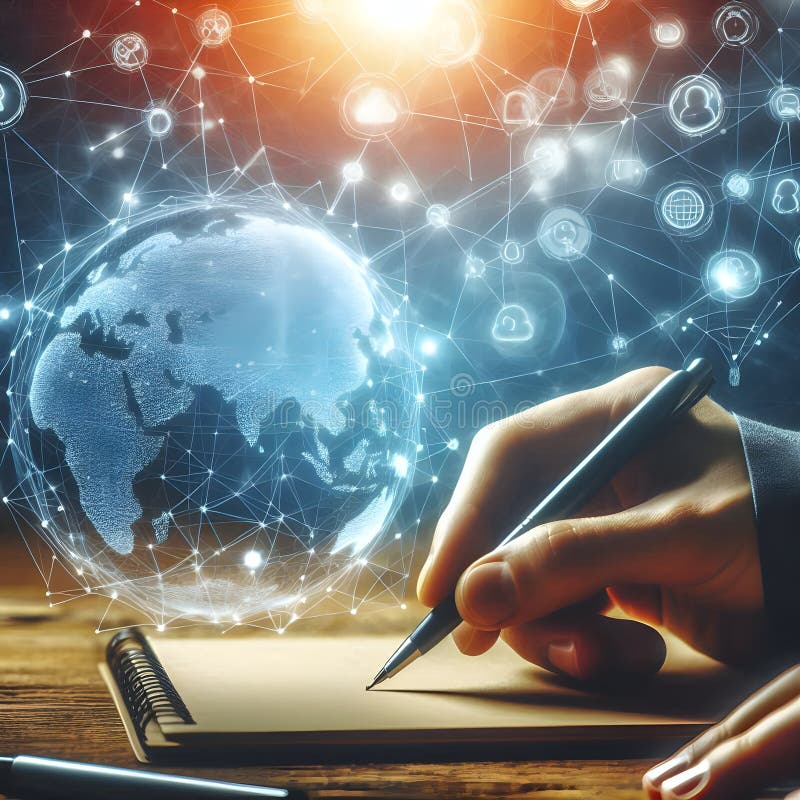 A Person Drawing Global Structure Networking and Business Data ...