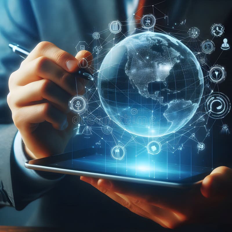 A Person Drawing Global Structure Networking and Business Data ...