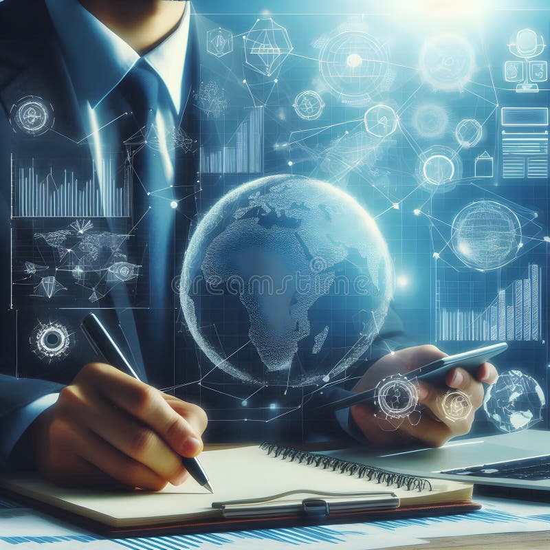 A Person Drawing Global Structure Networking and Business Data ...