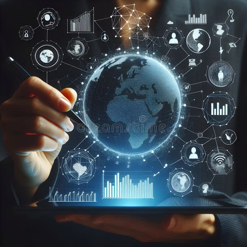 A Person Drawing Global Structure Networking and Business Data ...