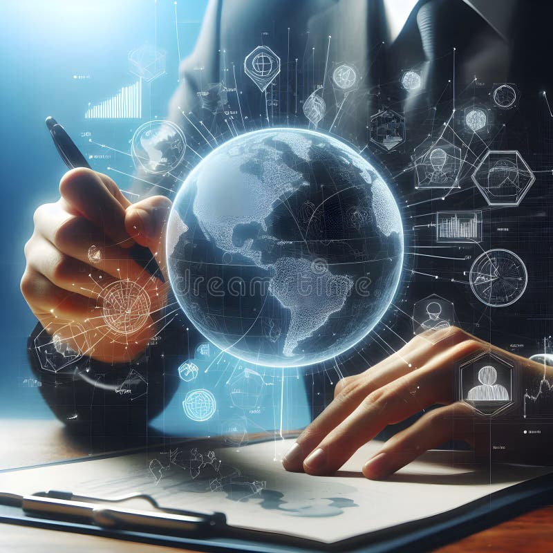 A Person Drawing Global Structure Networking and Business Data ...