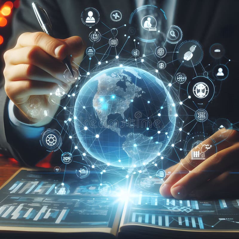 A Person Drawing Global Structure Networking and Business Data ...