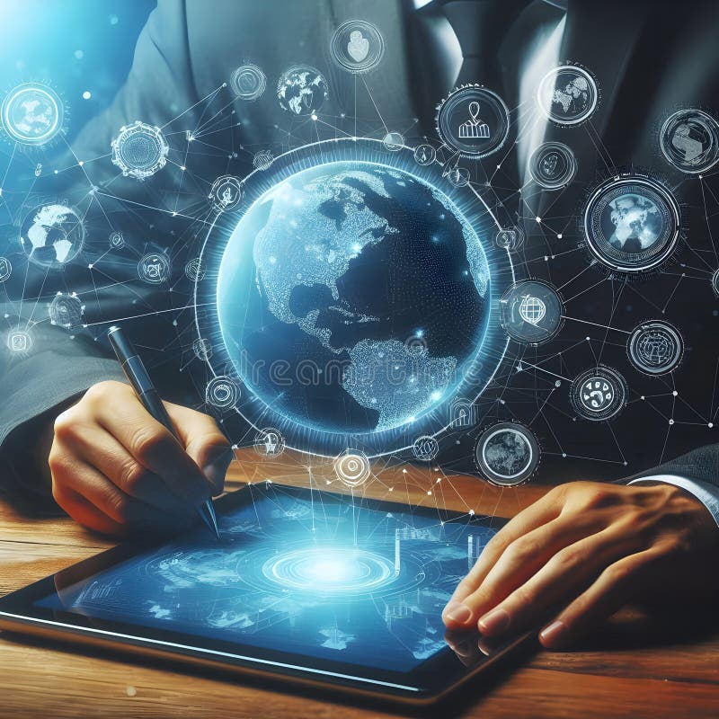 A Person Drawing Global Structure Networking and Business Data ...