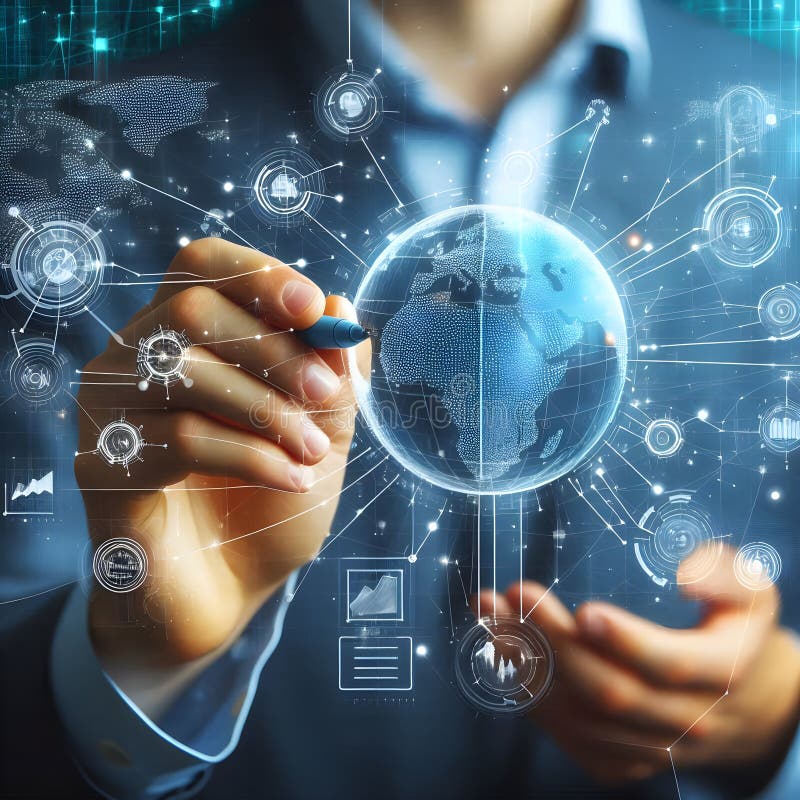 A Person Drawing Global Structure Networking and Business Data ...