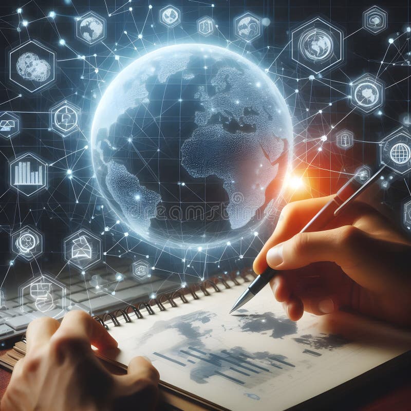 A Person Drawing Global Structure Networking and Business Data ...