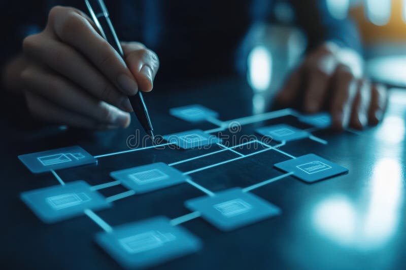A Person is Drawing a Network Diagram on a Computer Screen Stock Image ...
